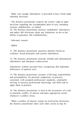 DIETETICNUTRITIONAL CODE OF ETHICS1. The dietetics practition | DOCX