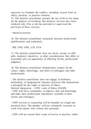 DIETETICNUTRITIONAL CODE OF ETHICS1. The dietetics practition | DOCX