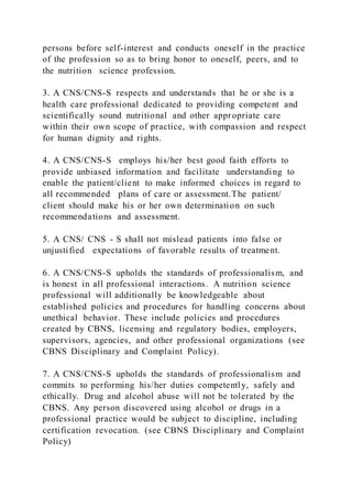 DIETETICNUTRITIONAL CODE OF ETHICS1. The dietetics practition | DOCX ...