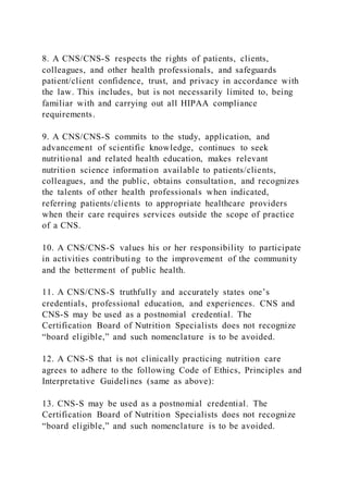 DIETETICNUTRITIONAL CODE OF ETHICS1. The dietetics practition | DOCX