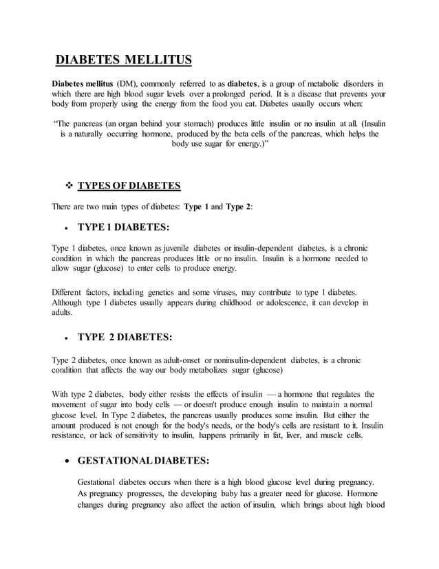 Diabetes | DOCX | Diabetes | Diseases and Conditions
