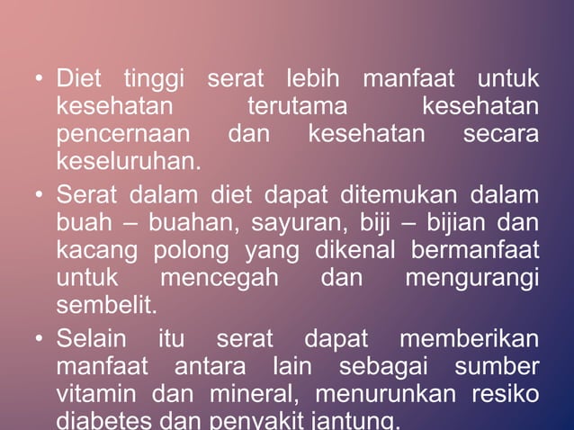 Diet rendah sisa dan diet tinggi serat | PPTX