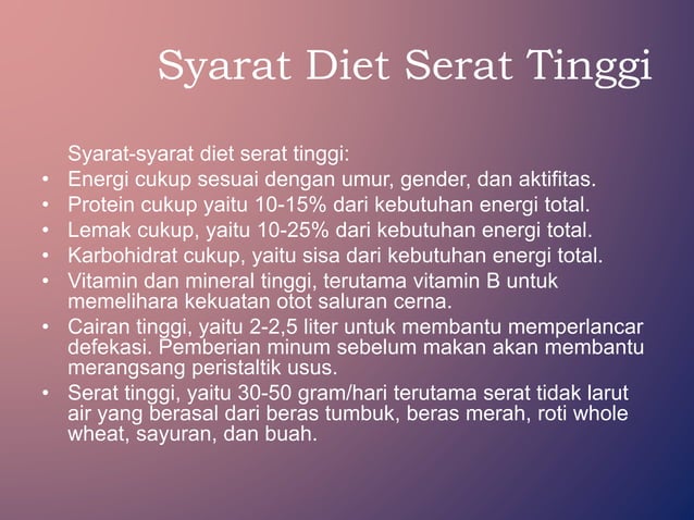 Diet rendah sisa dan diet tinggi serat | PPT