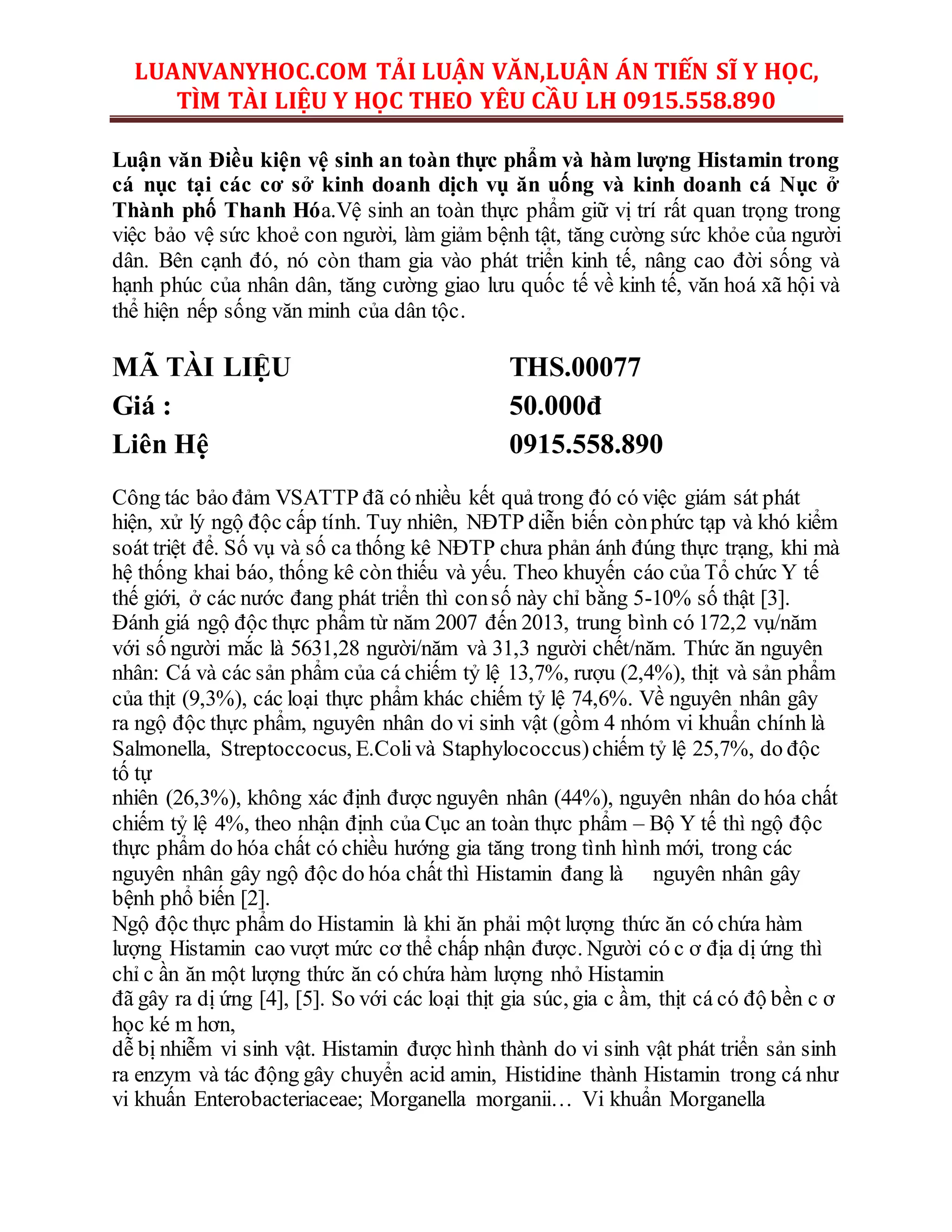 Dieu kien ve sinh an toan thuc pham va ham luong histamin trong ca nuc ...