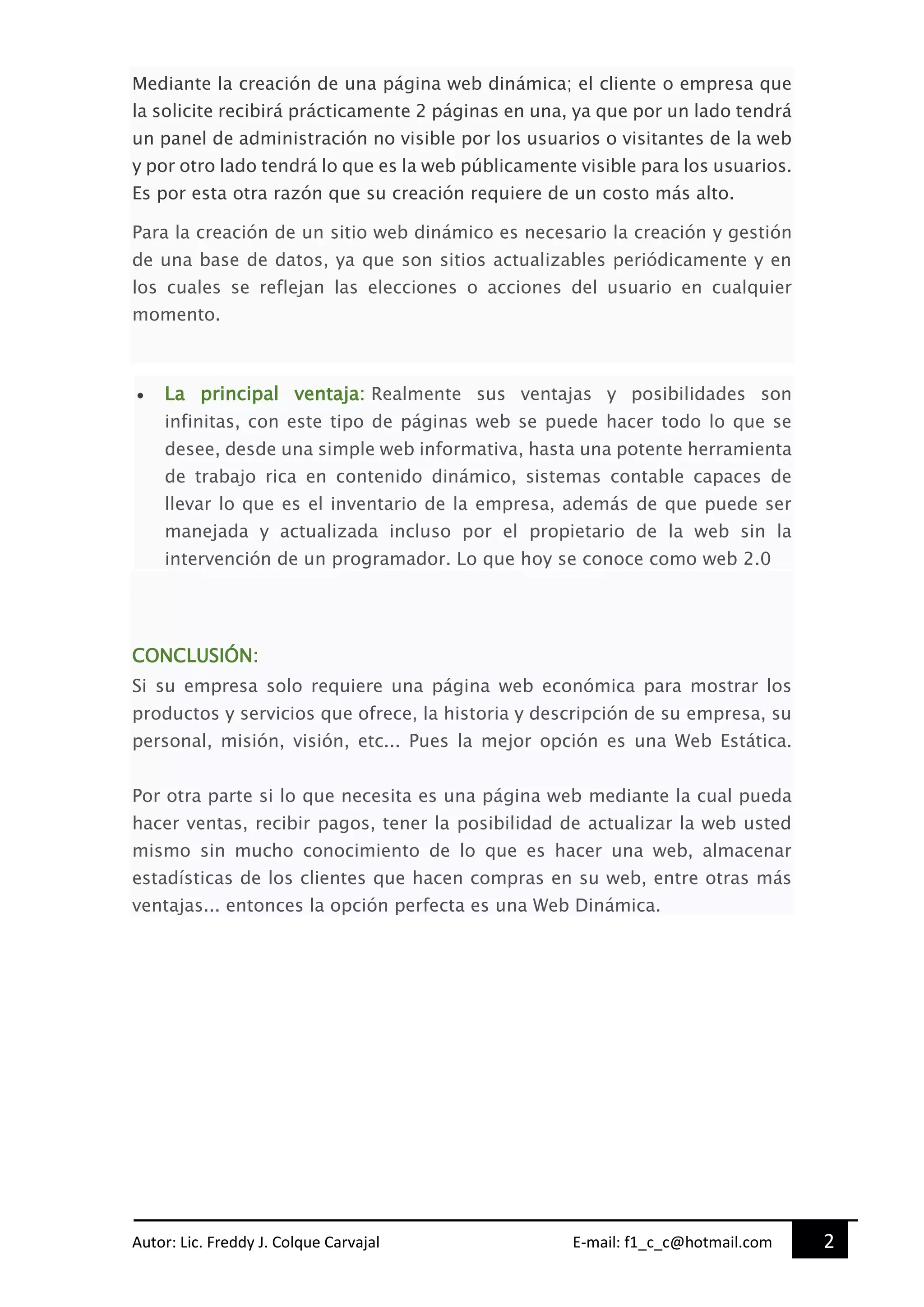 Diferencia entre pagina web estatica y dinamica | PDF