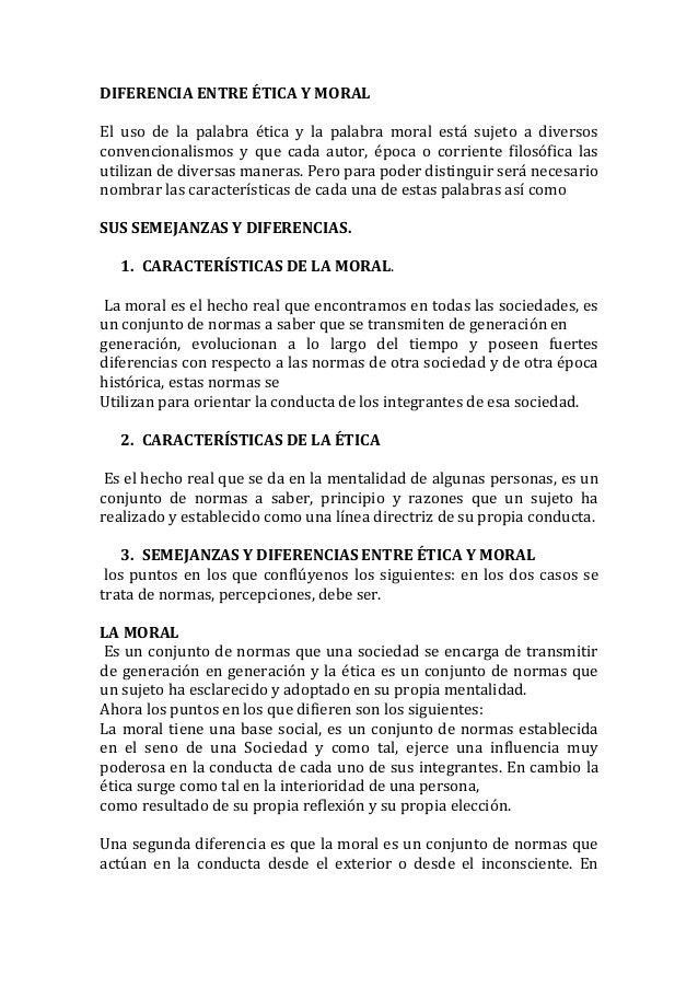 Diferencia Entre Etica Y Moral