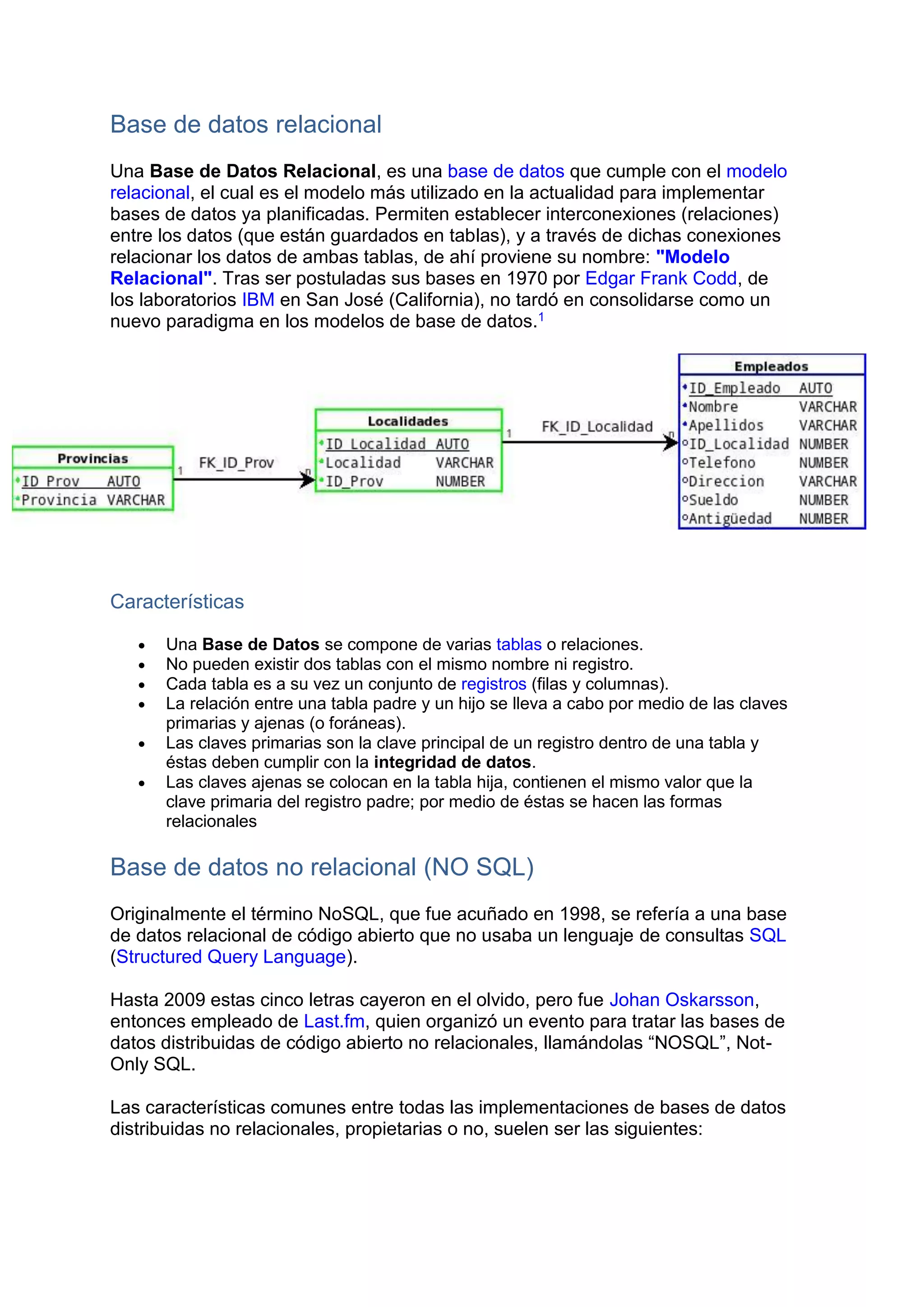 Diferencias entre base de datos relacional y no relacional | PDF