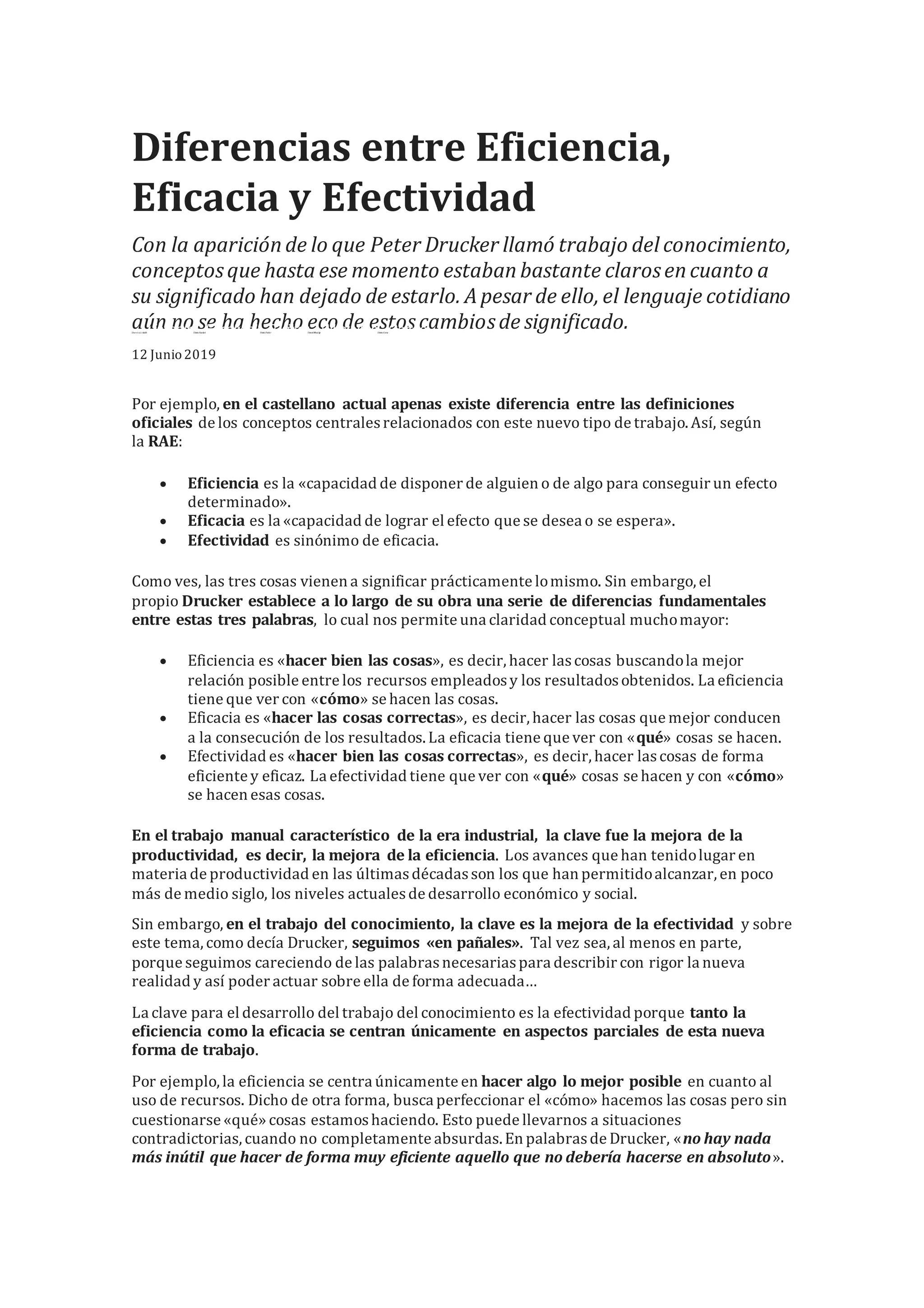 Diferencias entre eficiencia, eficacia y efectividad | DOCX