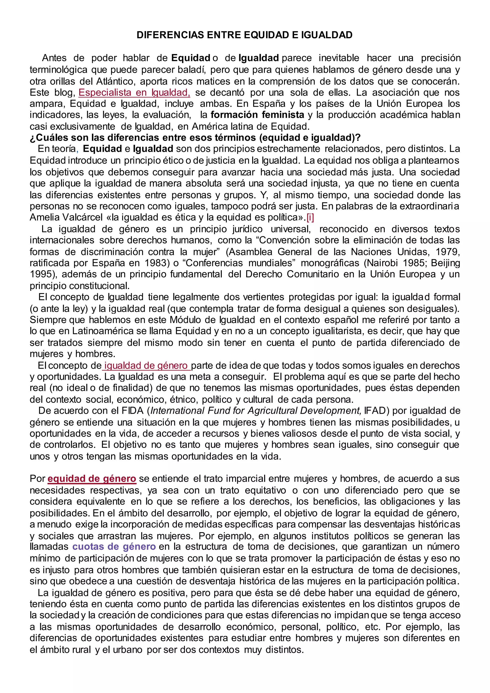Diferencias entre equidad e igualdad | PDF