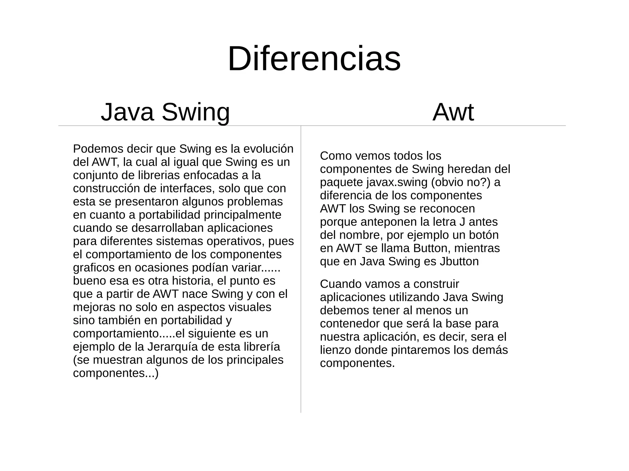 Diferencias swing y awt | ODP | Programming Languages | Computing