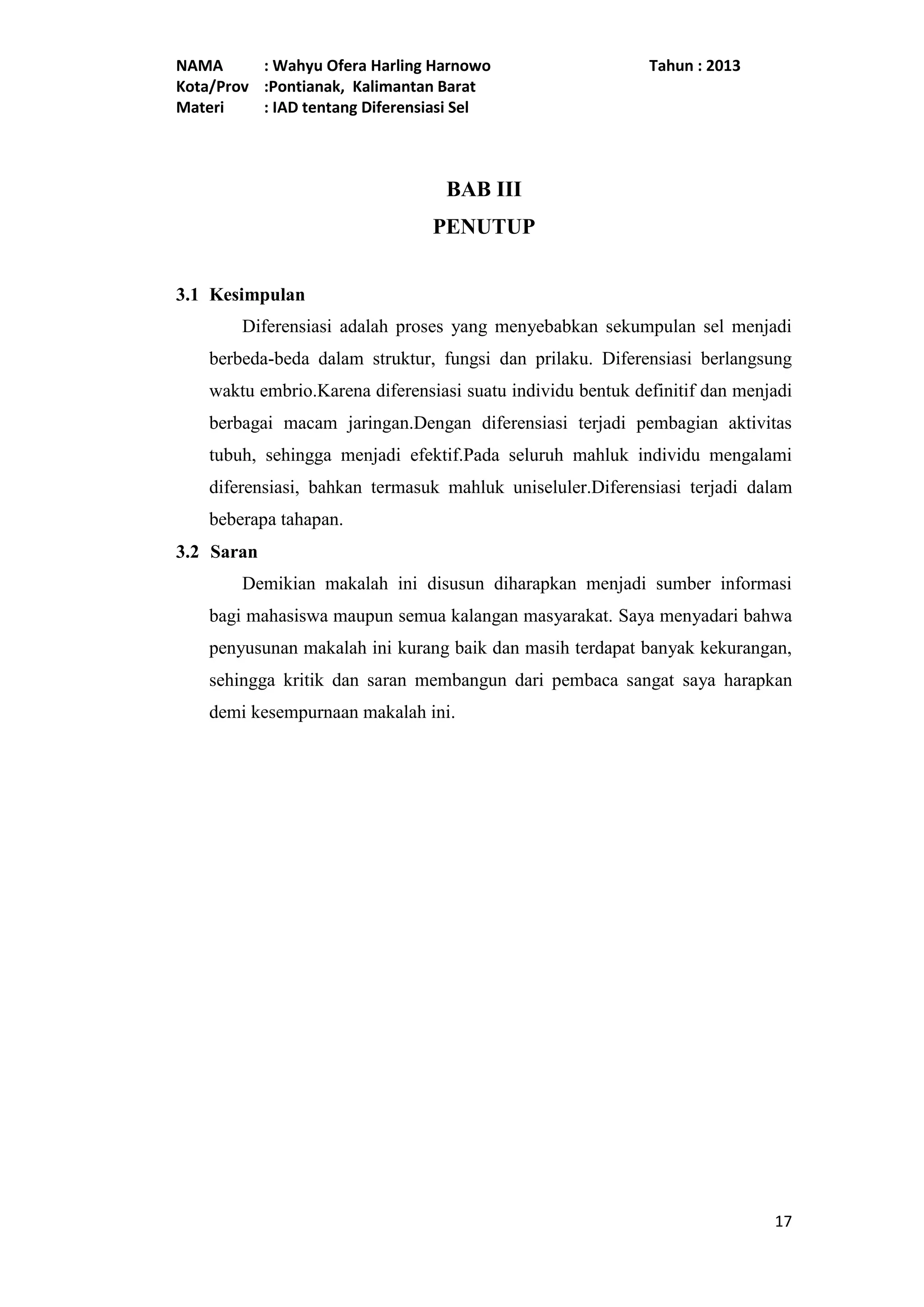 Diferensiasi sel | DOCX