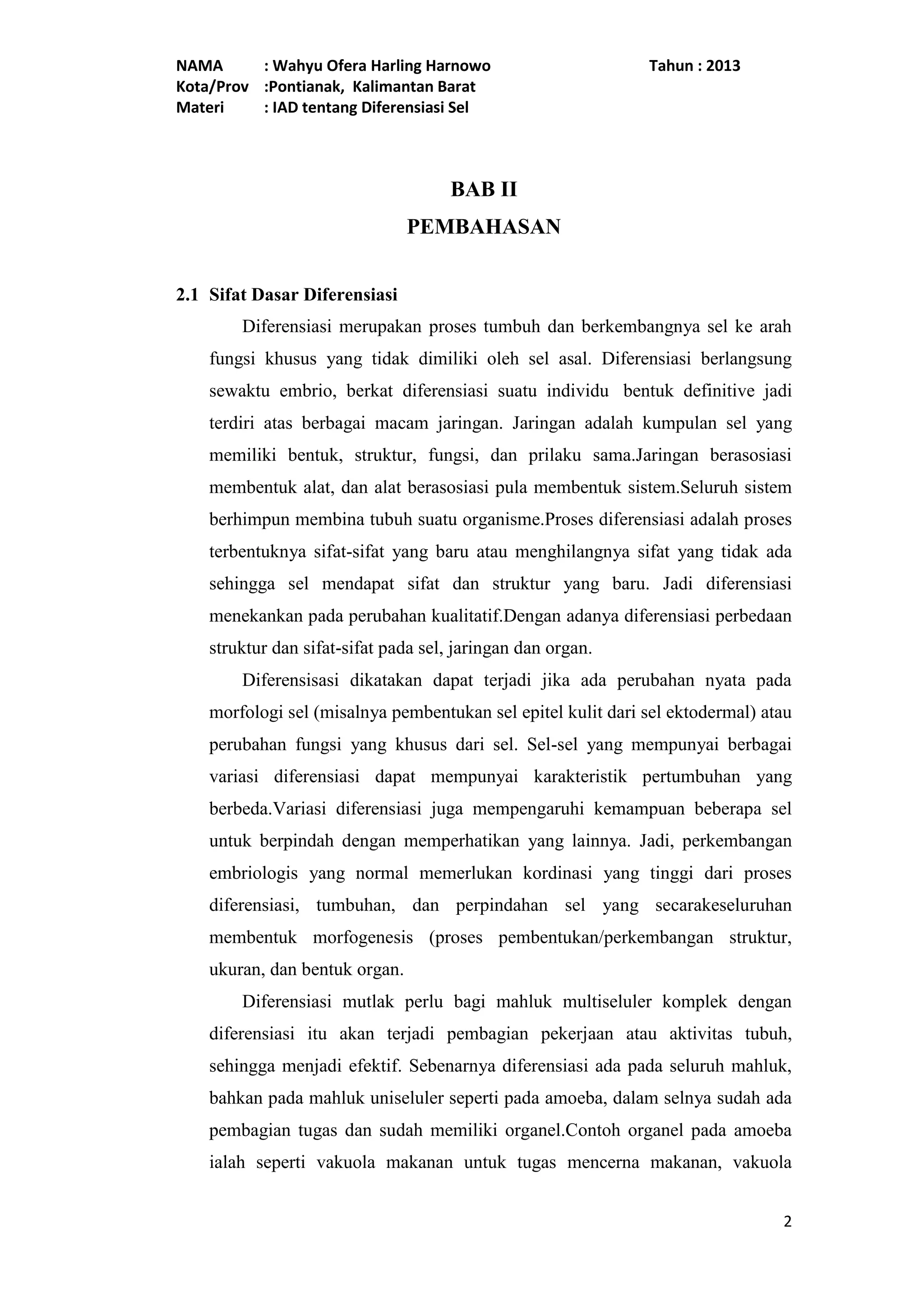 Diferensiasi sel | DOCX