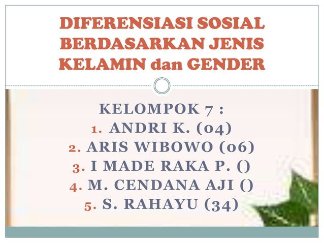 Diferensi Sosial Gender dan Jenis Kelamin | PPT