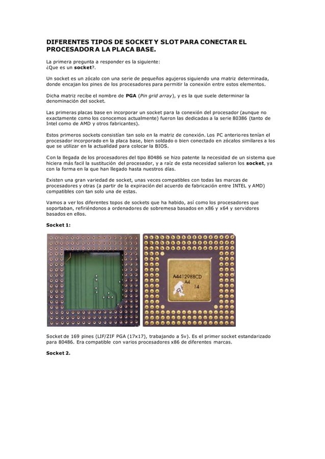 Diferentes sockets y slots para procesadores | PDF