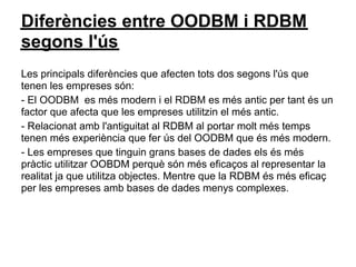 Diferències entre un oodbm i un rdbm | PDF