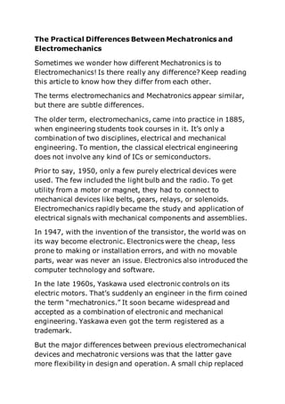 Difference between-mechatronics-and-electromechanics | DOCX