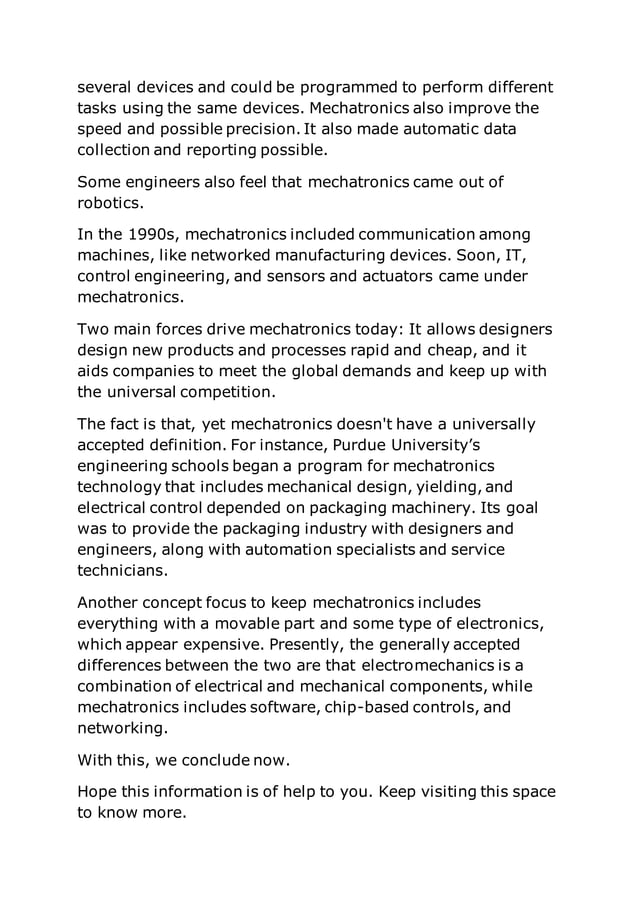 Difference between-mechatronics-and-electromechanics | DOCX