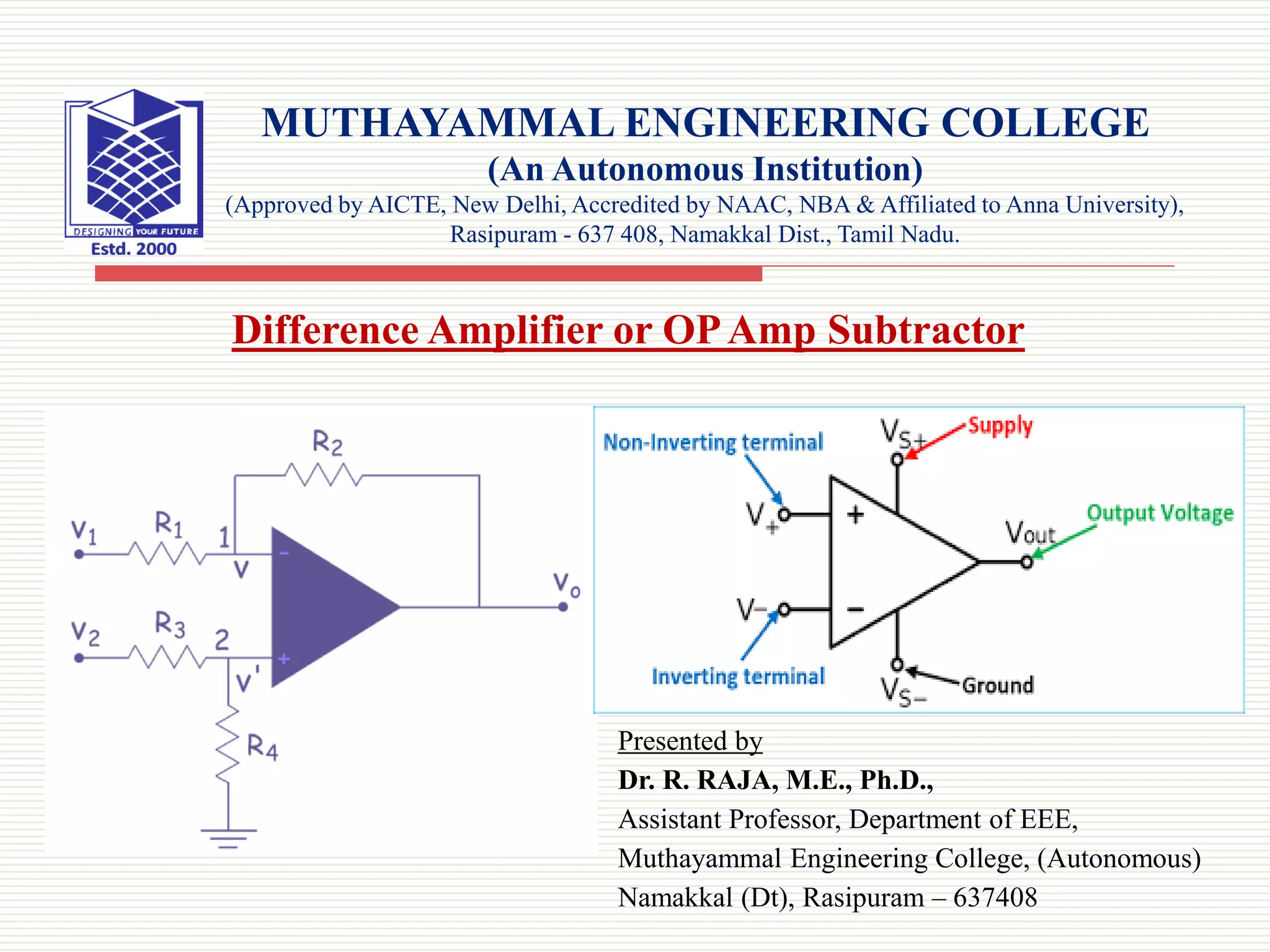 Difference Amplifier or OP Amp Subtractor | PDF