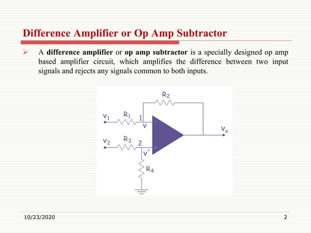 Difference Amplifier or OP Amp Subtractor | PDF
