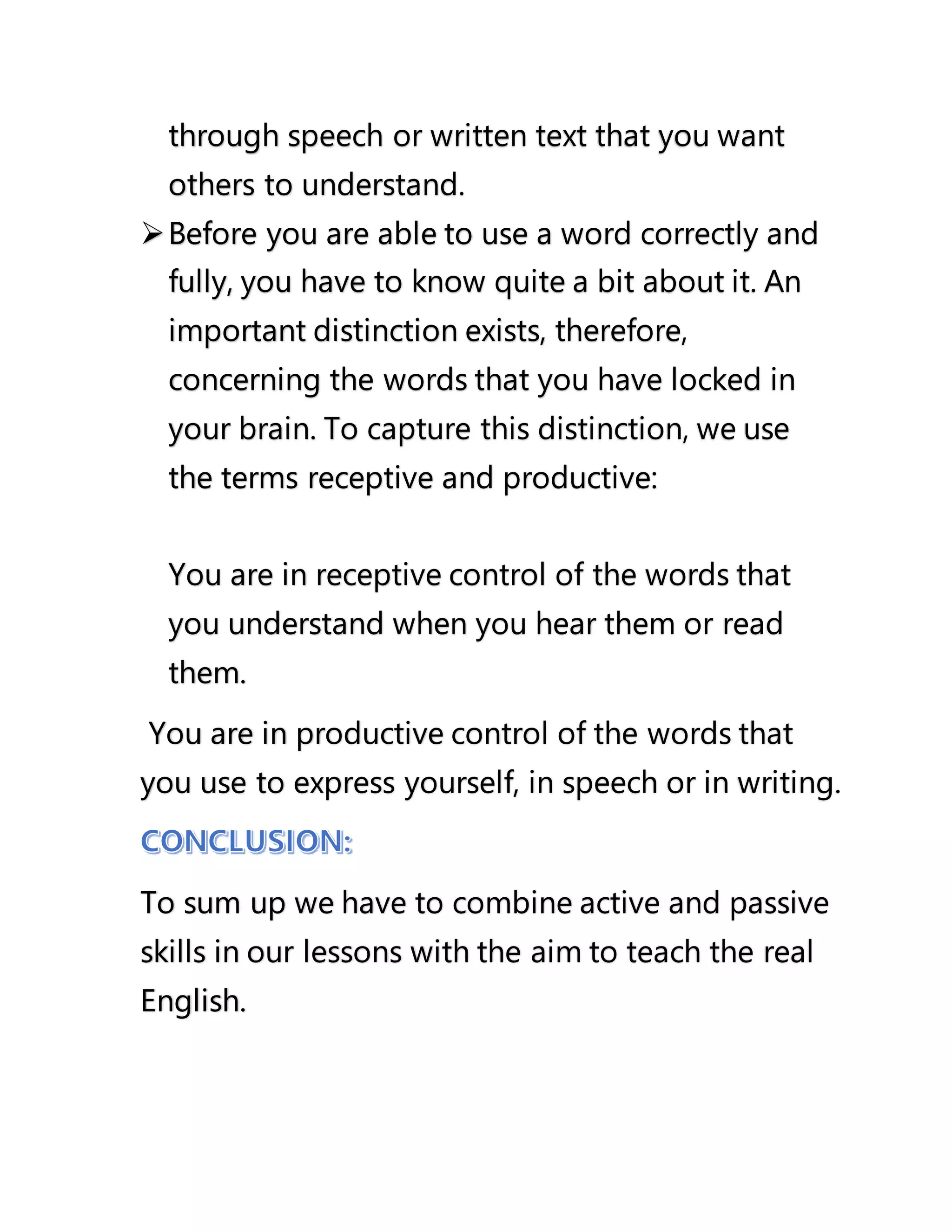 Difference betweem receptive and productive skills | PDF Difference betweem receptive and productive skills | PDF