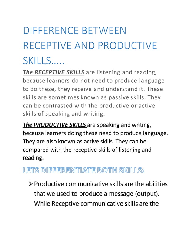 Difference betweem receptive and productive skills | DOCX