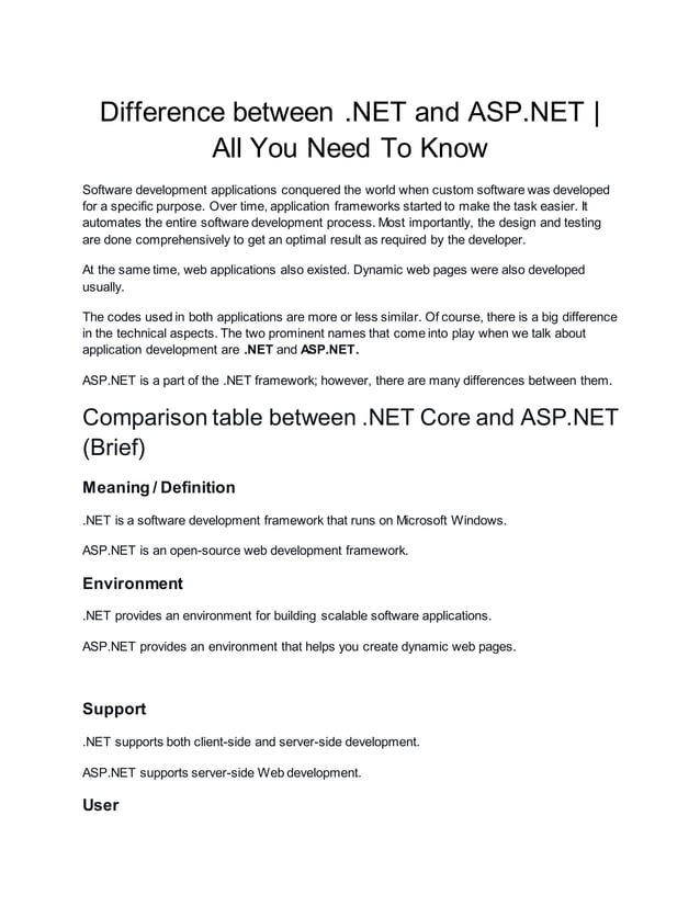 Difference between .net and asp.net all you need to know | PDF