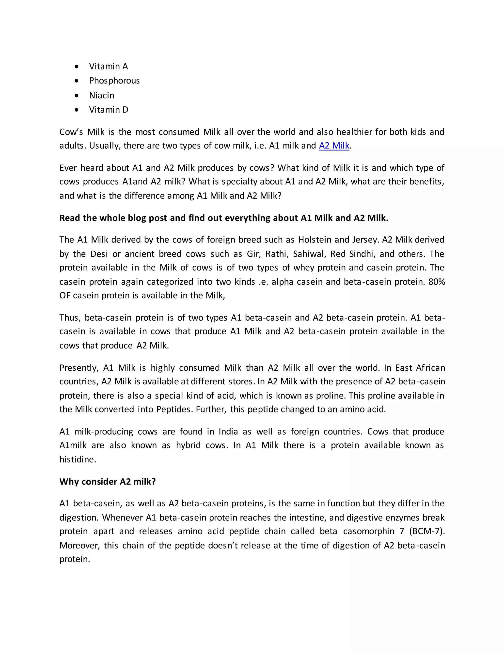 Difference between A1 and A2 Milk | GFO Farming | DOCX