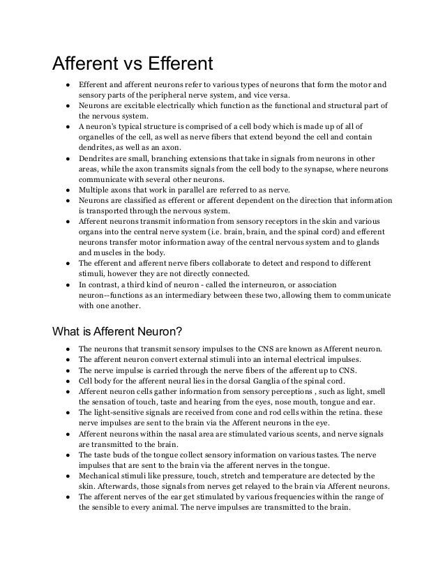 Difference Between Afferent And Efferent Pdf
