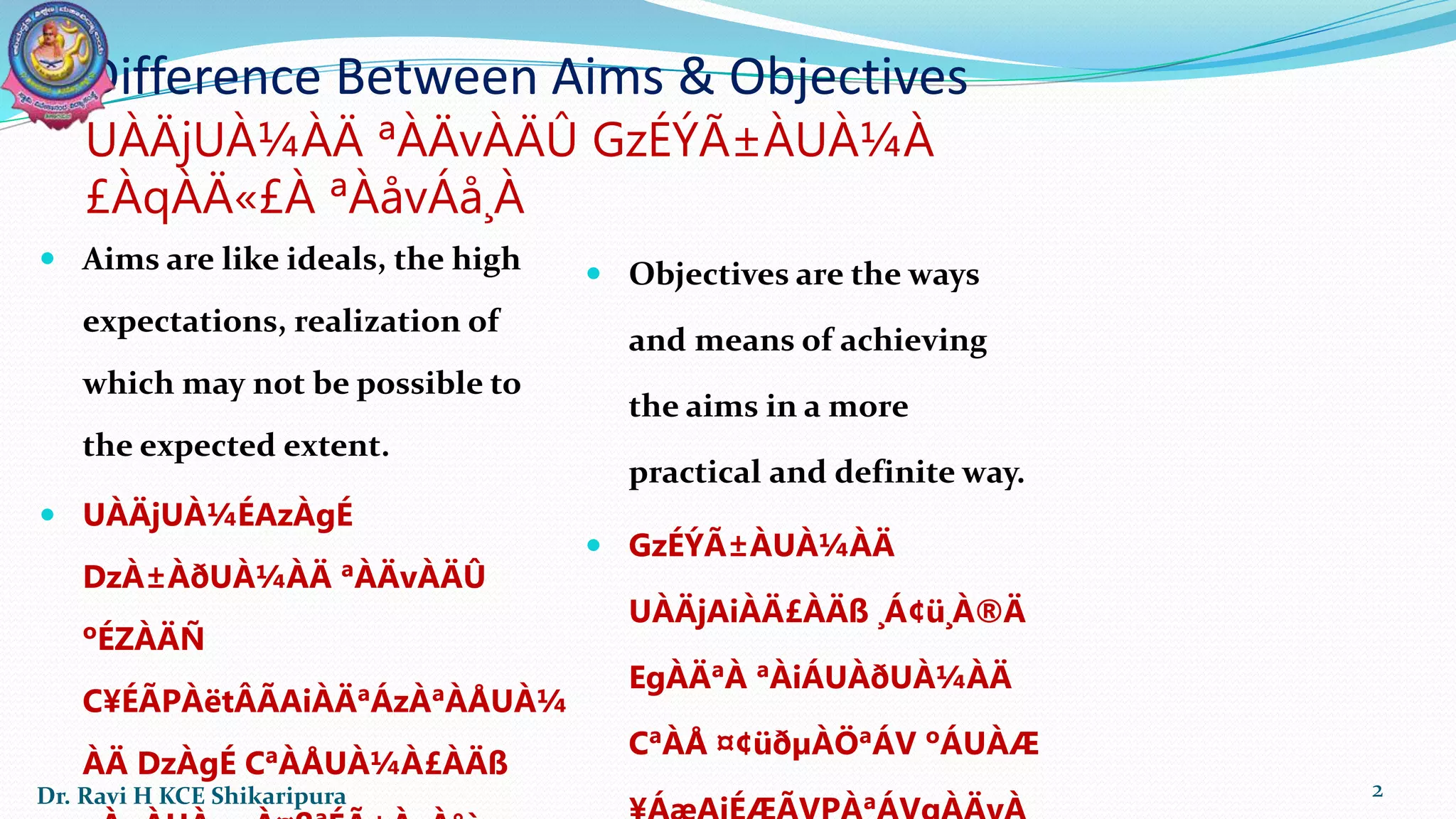 Difference Between Aims and Objectives By Dr. Ravi H | PPTX