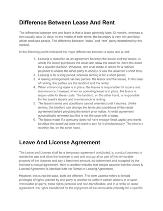 Difference between a lease and a rent | PDF