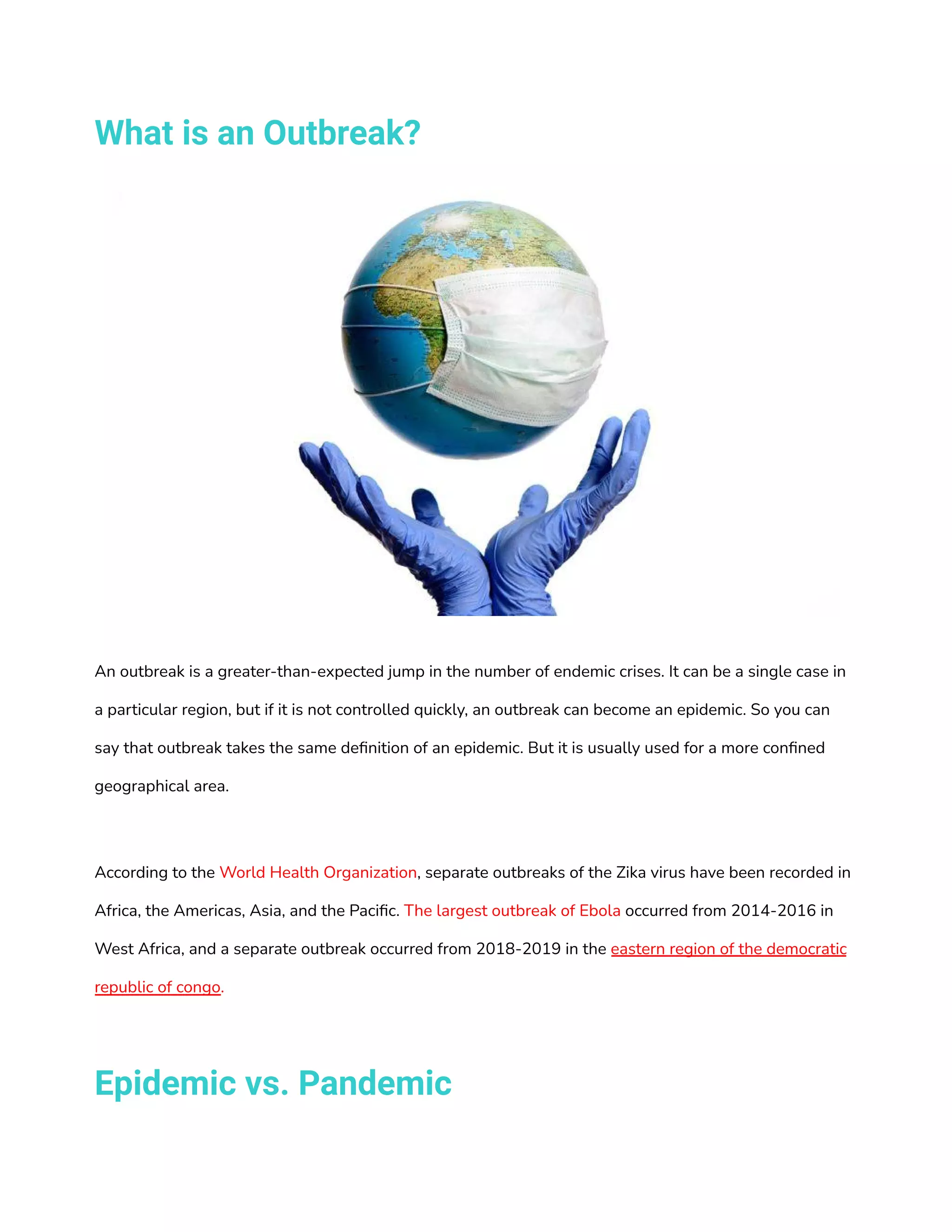 Difference between a pandemic, an epidemic, endemic, and an outbreak | PDF