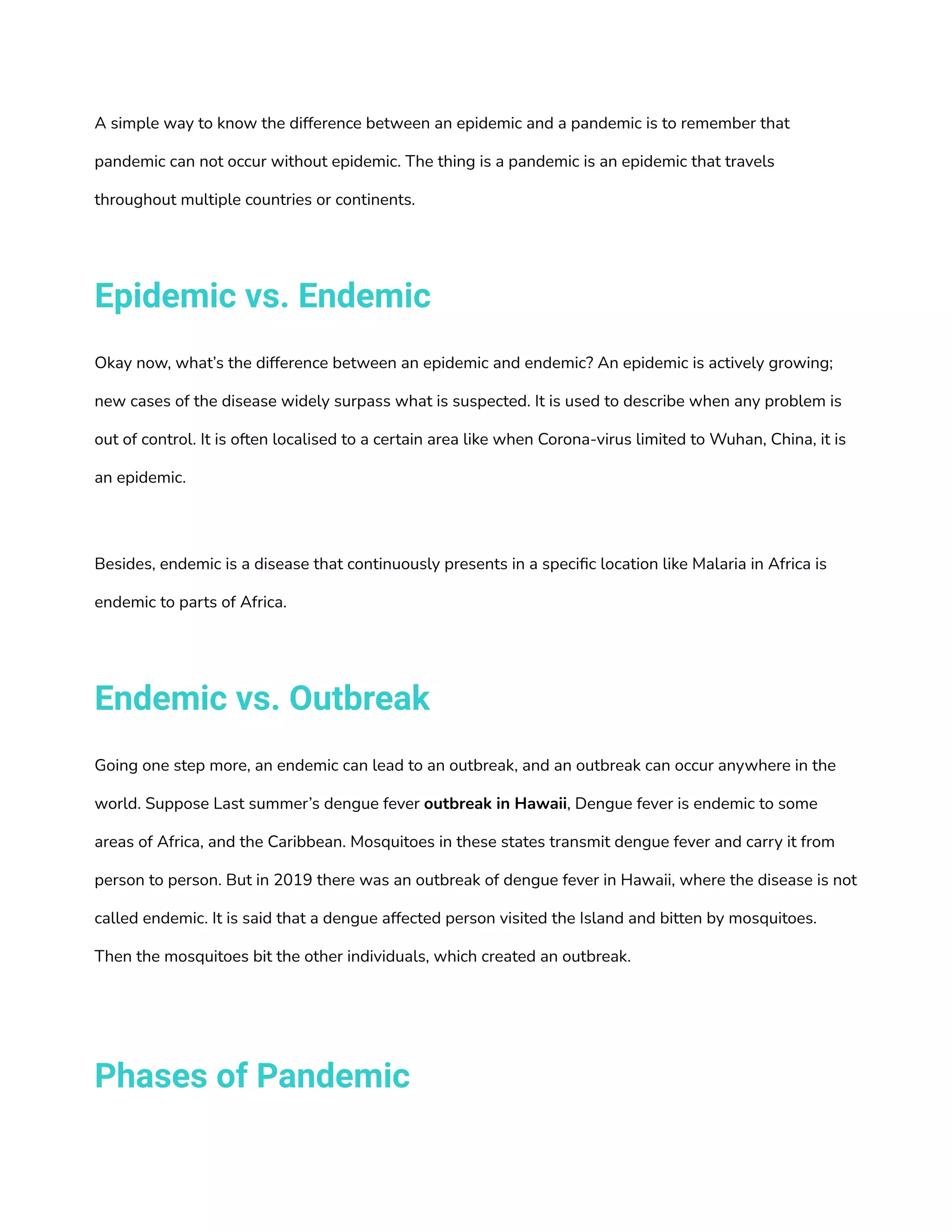 Difference between a pandemic, an epidemic, endemic, and an outbreak | PDF