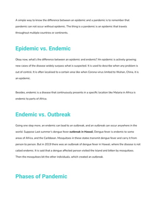 Difference between a pandemic, an epidemic, endemic, and an outbreak | PDF