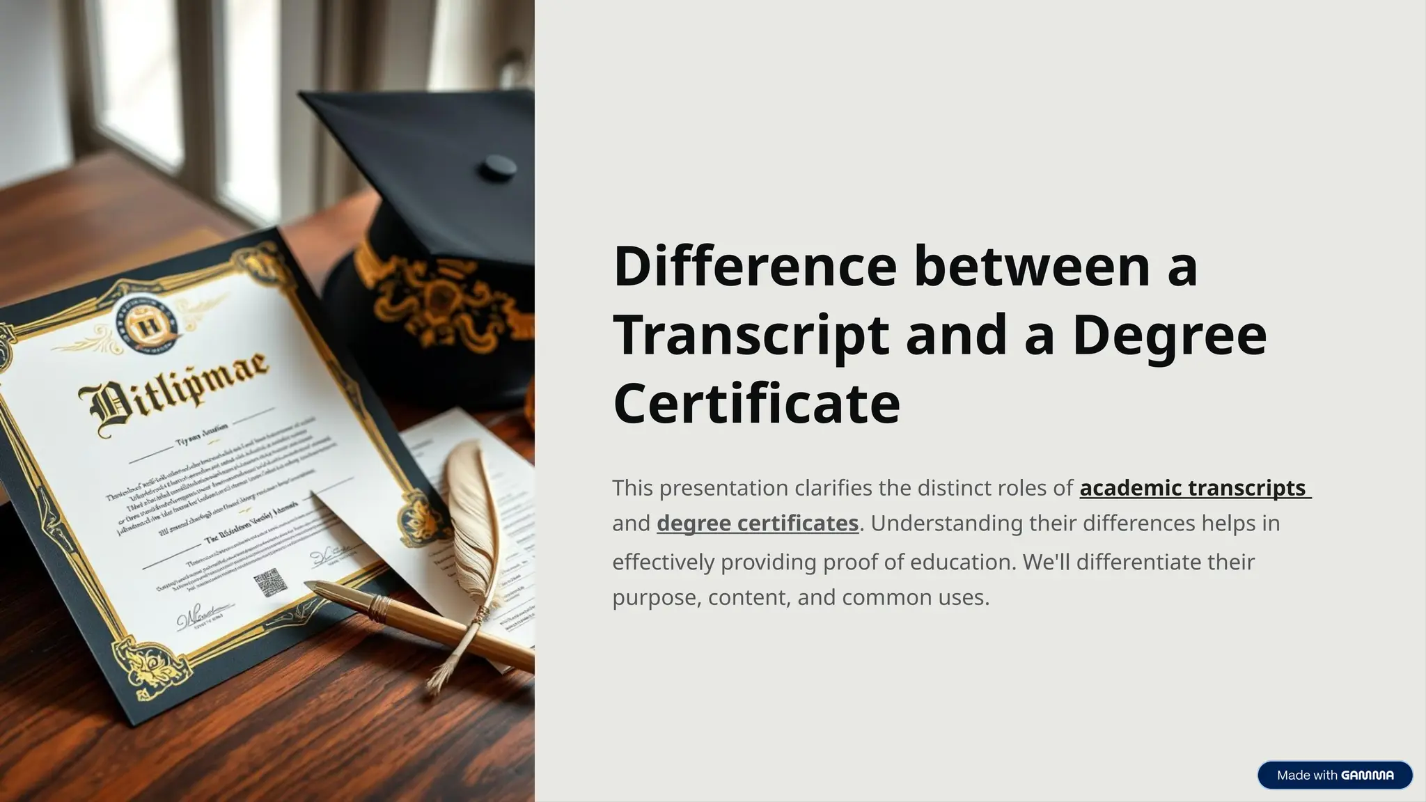 Difference between a Transcript and a Degree Certificate | PPT