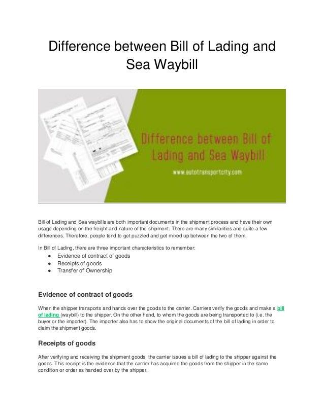 Difference Between Bill Of Lading And Sea Waybill Difference Between Bill Of Lading And Sea Waybill