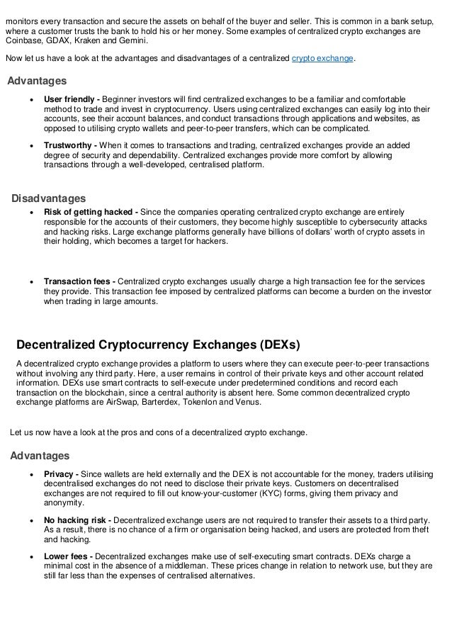 Difference between centralized and decentralized crypto exchange | PDF