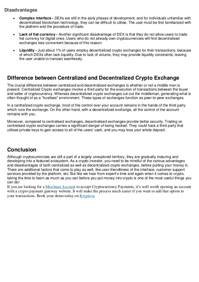 Difference between centralized and decentralized crypto exchange | PDF