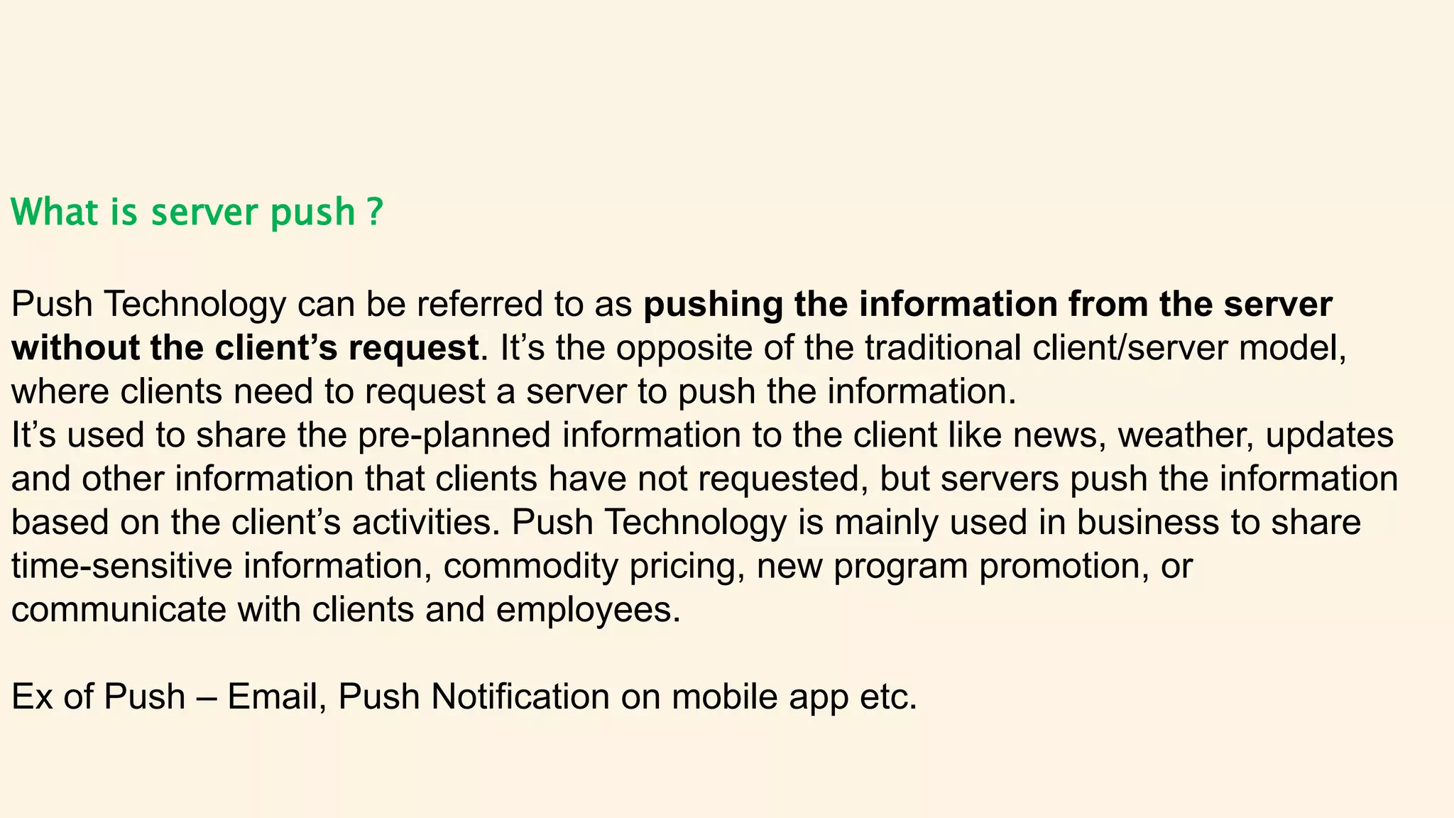 Difference Between Client Polling Vs Server Push Vs Websocket Vs Long