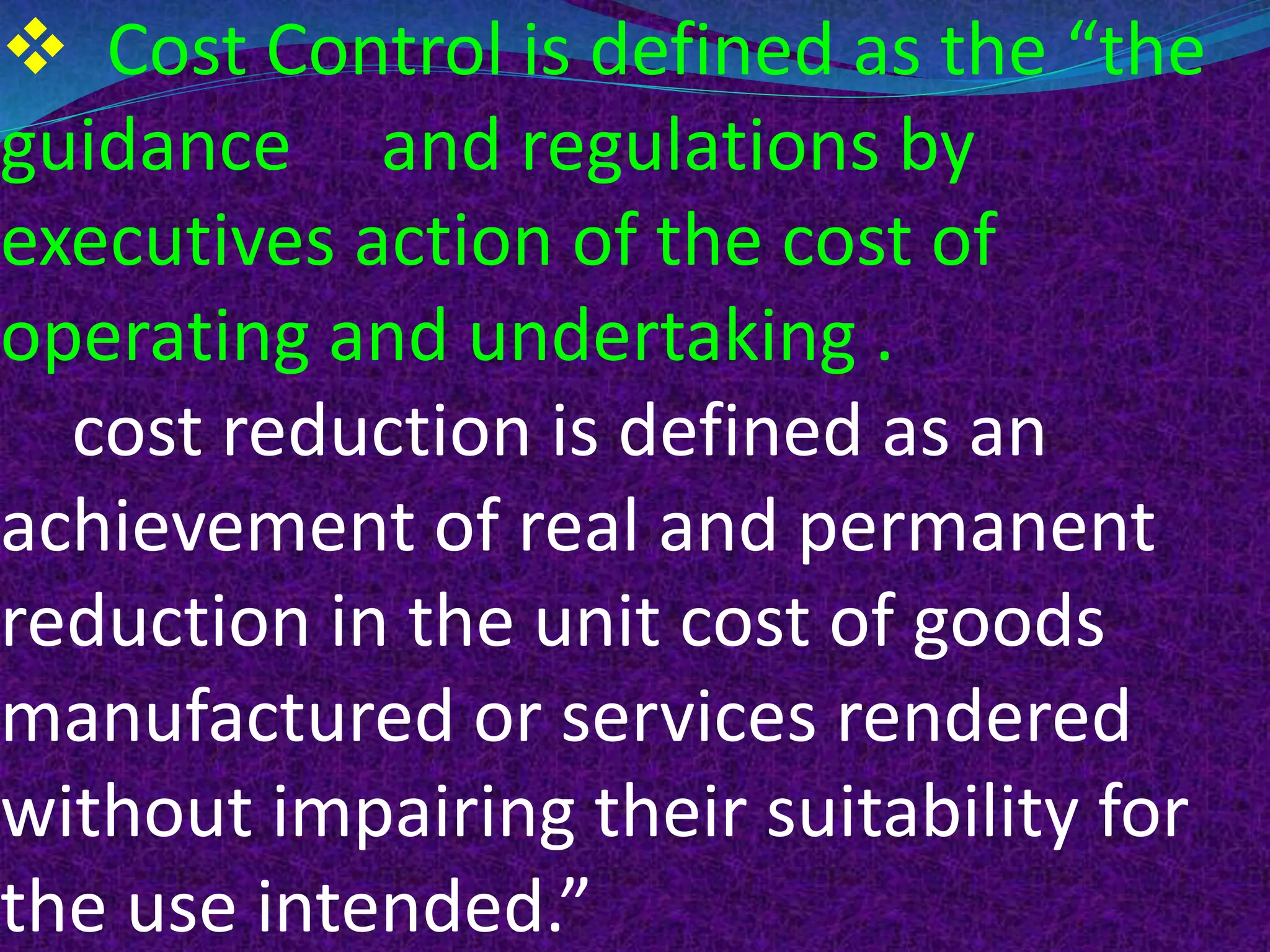 Difference between Cost control and Cost reduction | PPTX | Business ...