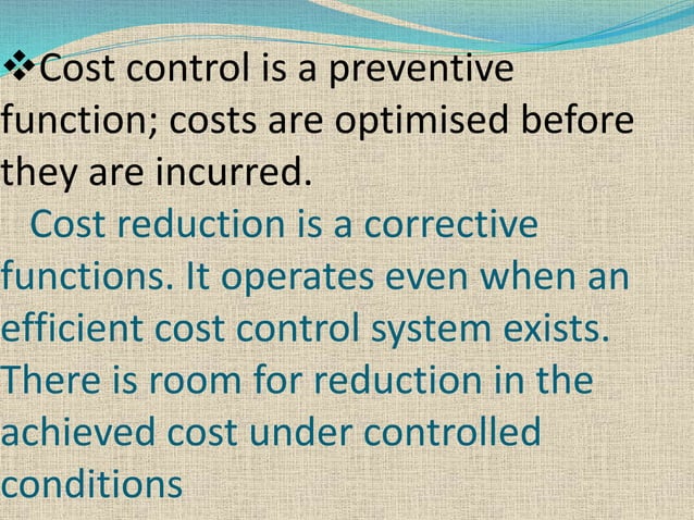 Difference Between Cost Control And Cost Reduction Ppt