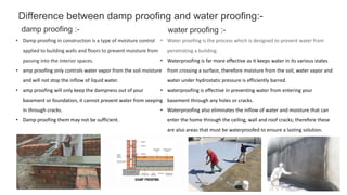 Difference between damp &water proofing | PPTX
