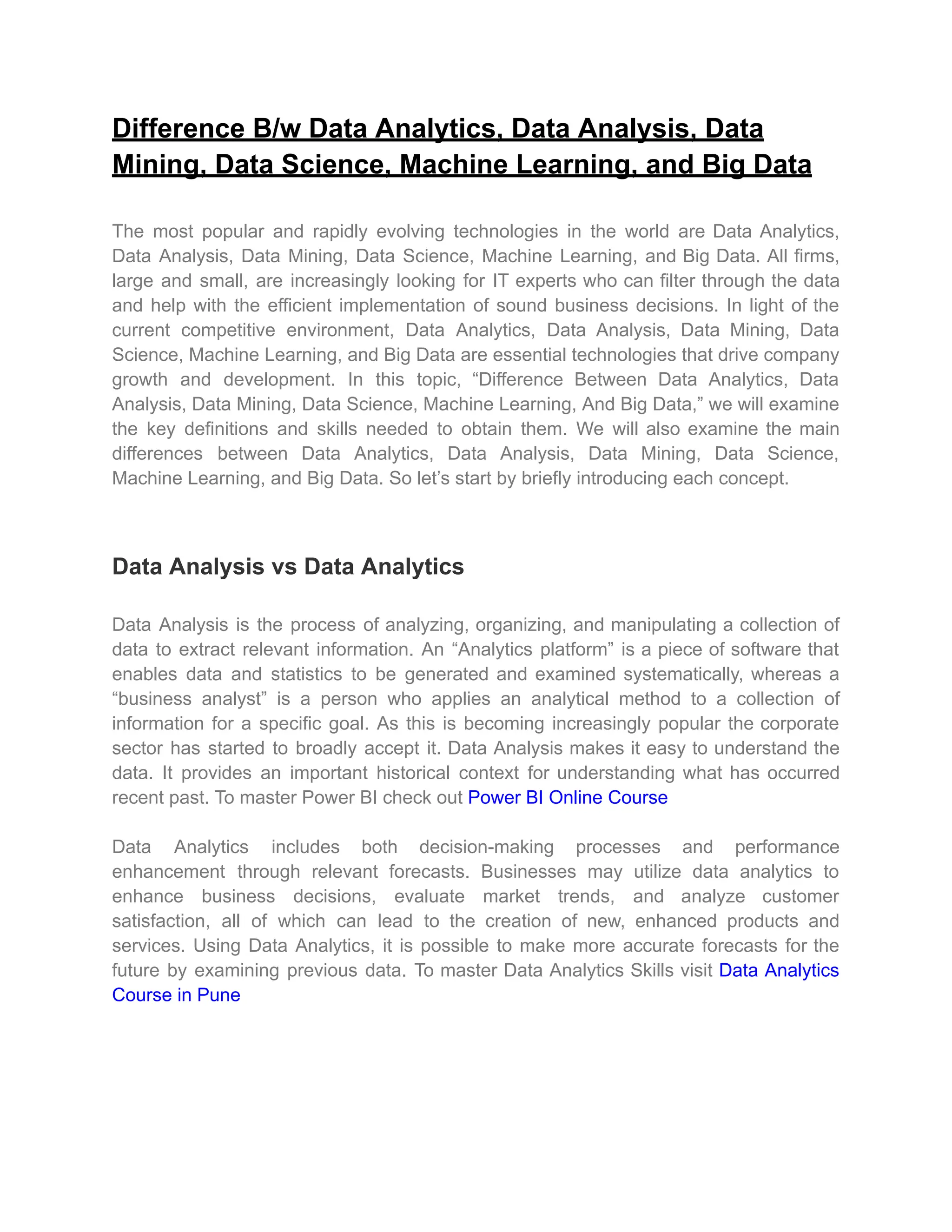 Difference b/w DataScience, Data Analyst | PDF