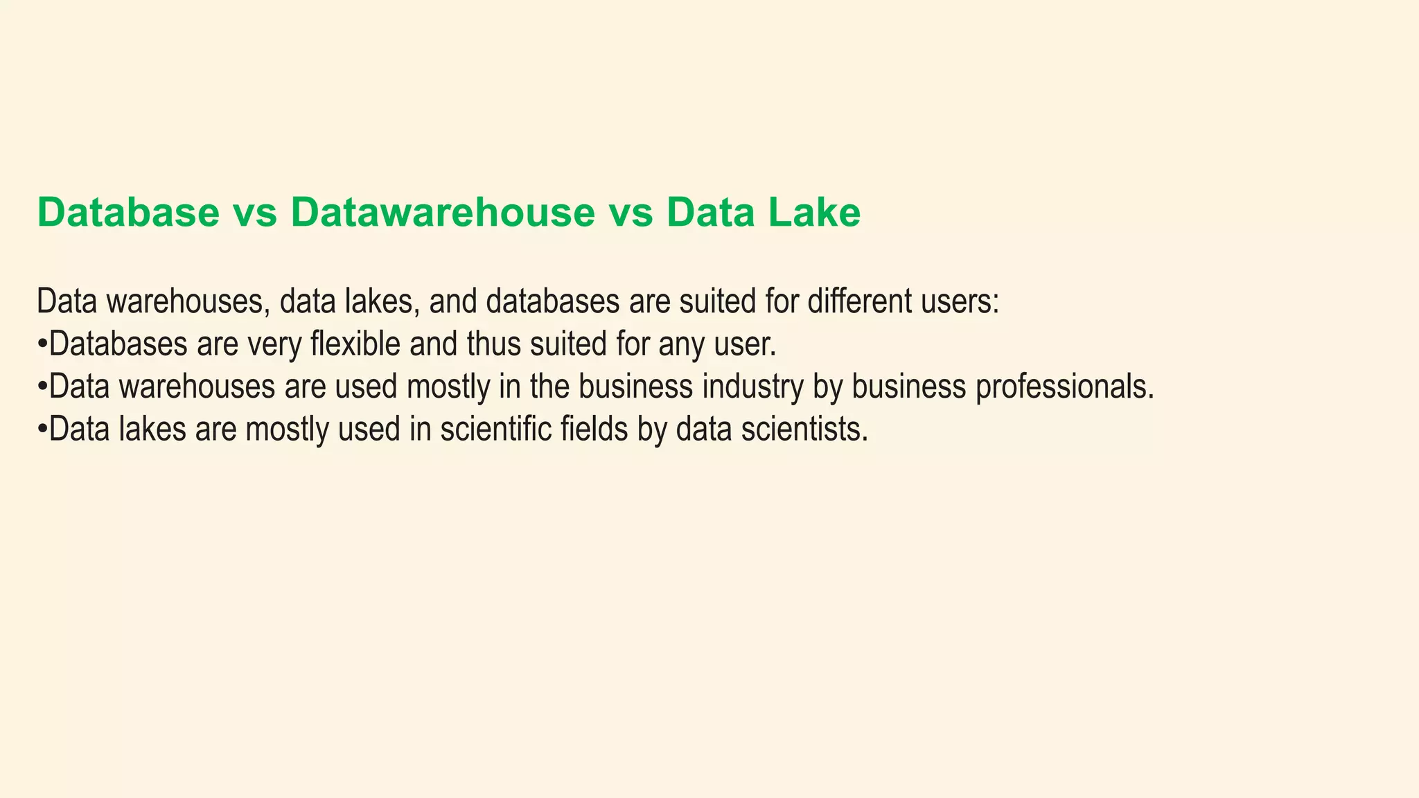 Difference between Database vs Data Warehouse vs Data Lake | PPTX | Databases | Computer ...