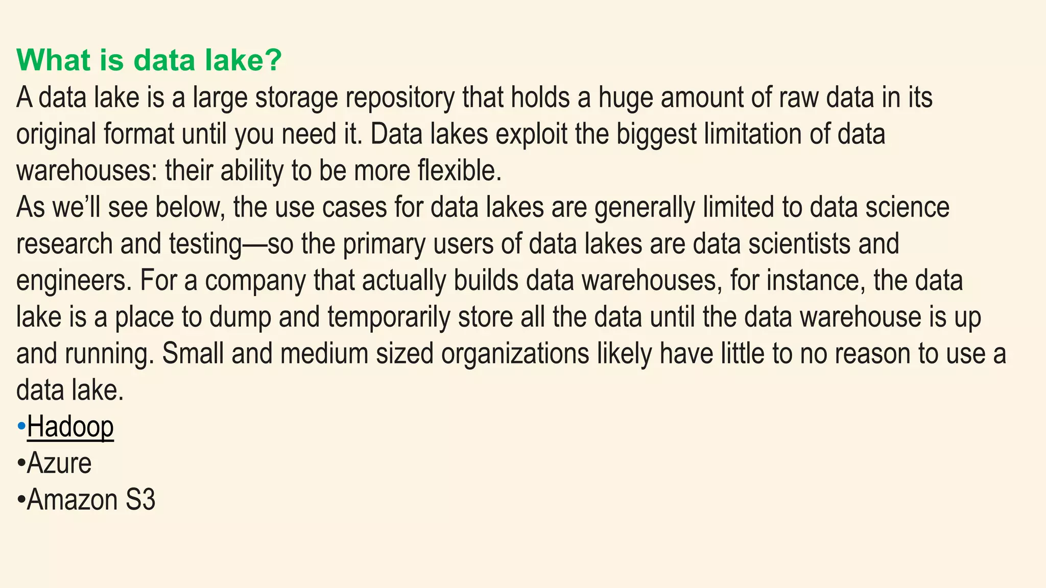 Difference between Database vs Data Warehouse vs Data Lake | PPTX