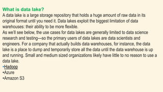 Difference between Database vs Data Warehouse vs Data Lake | PPTX