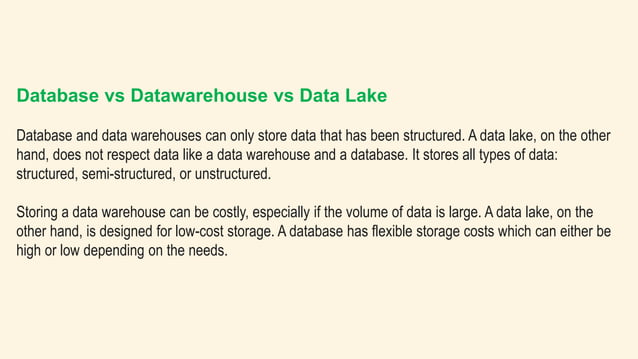 Difference between Database vs Data Warehouse vs Data Lake | PPTX | Databases | Computer ...