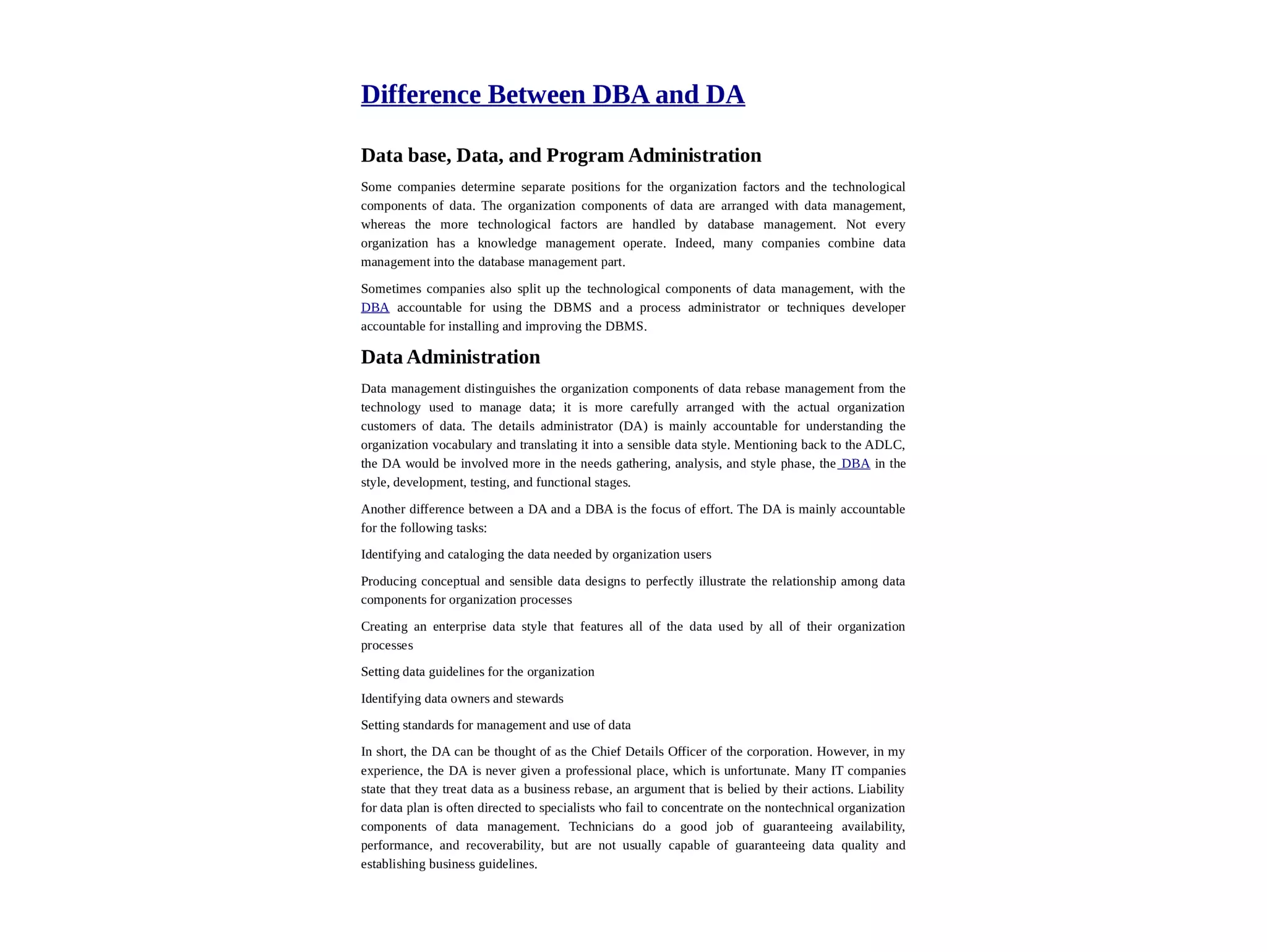 Difference between dba and da | PPT