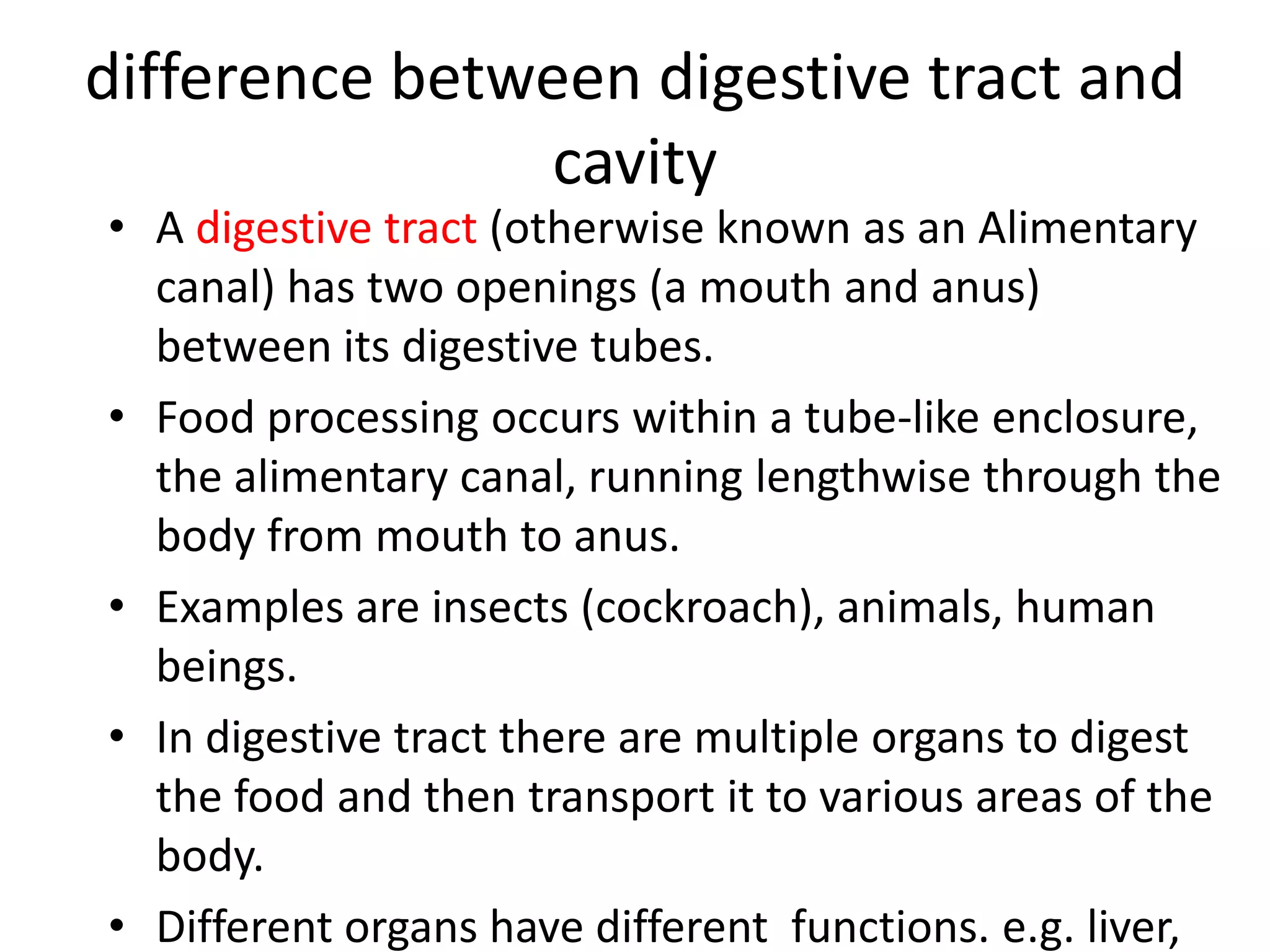 Difference between digestive tract and cavity | PPTX