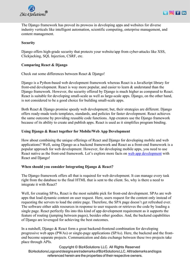 React vs Django Framework: All you need to know | PDF