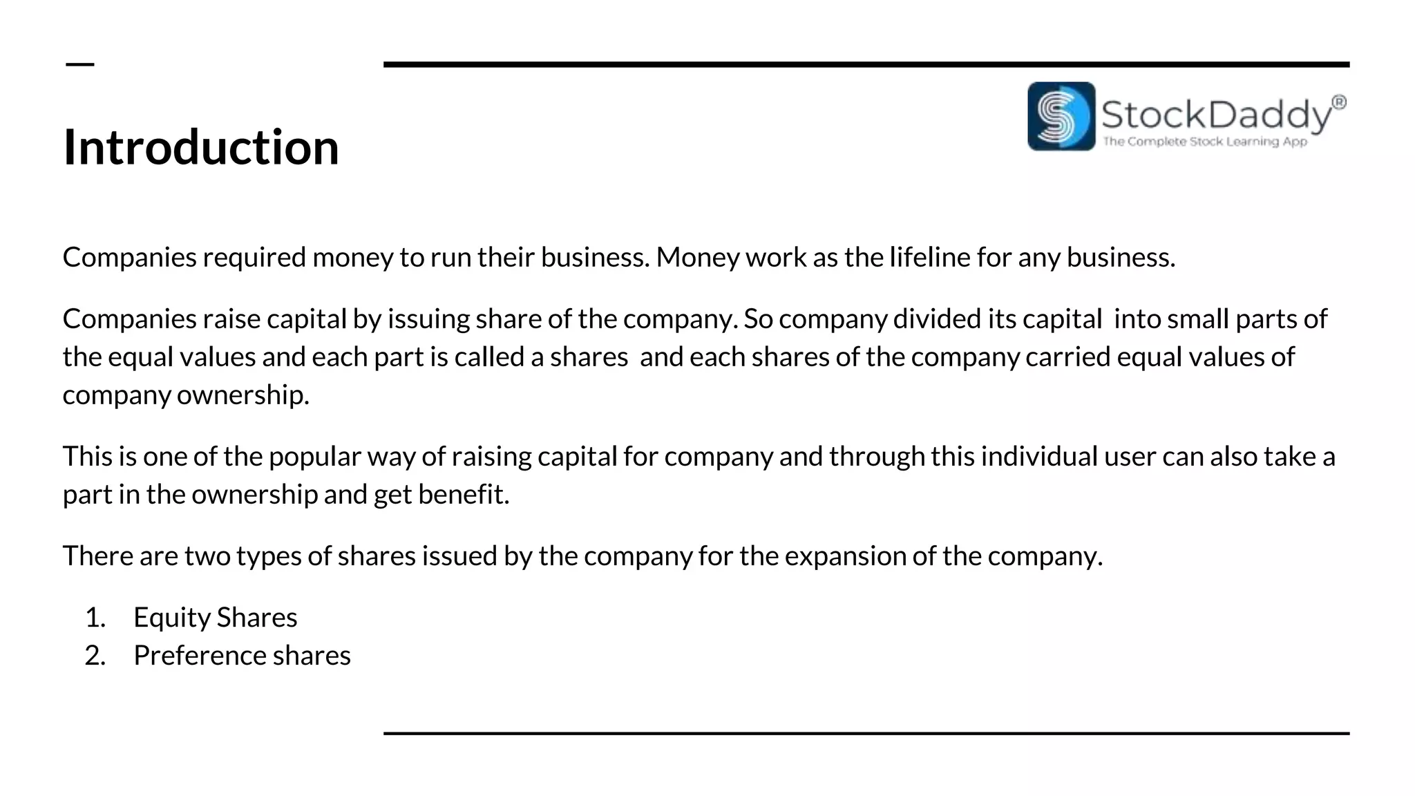 Difference Between Equity Shares And Preference Shares -stockdaddy.pptx